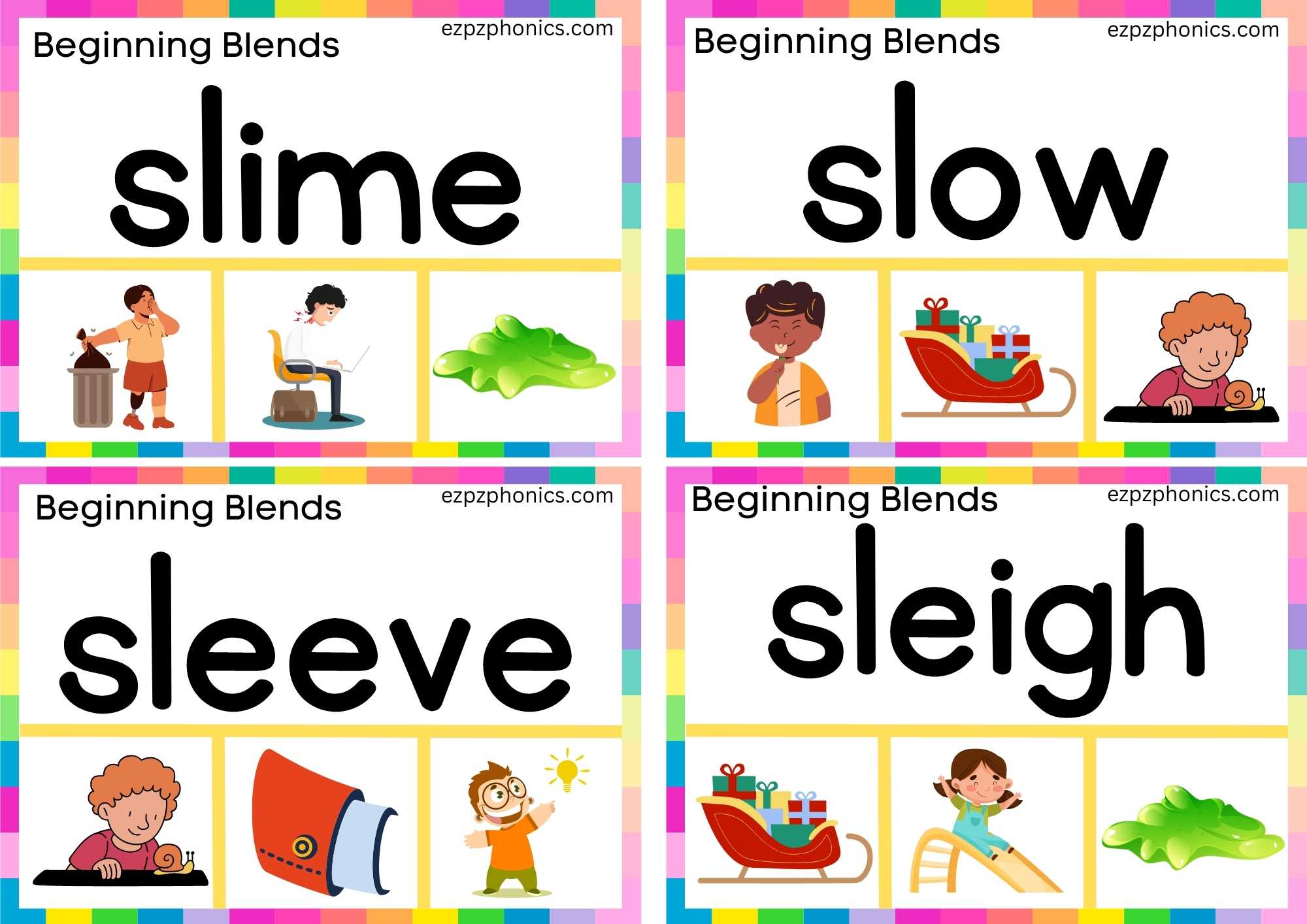 SL Beginning Blends Clip Cards Read The Words And Clip The Correct Images Set 2 - ezpzphonics.com
